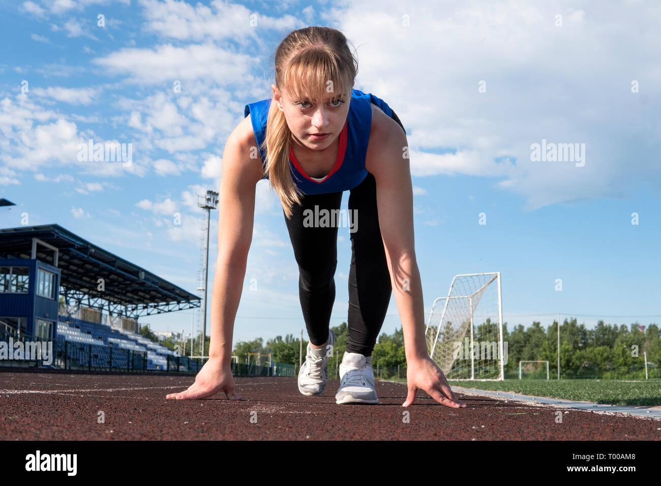 Race Fit Confident Woman In Starting Position Ready For Running Female