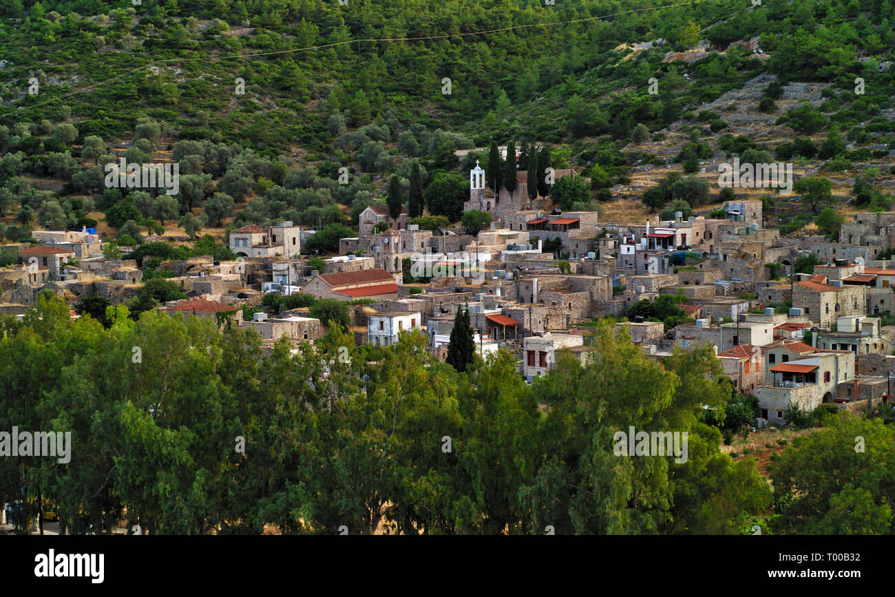 Traditional stone medieval village in Chios Greece Stock Photo - Alamy