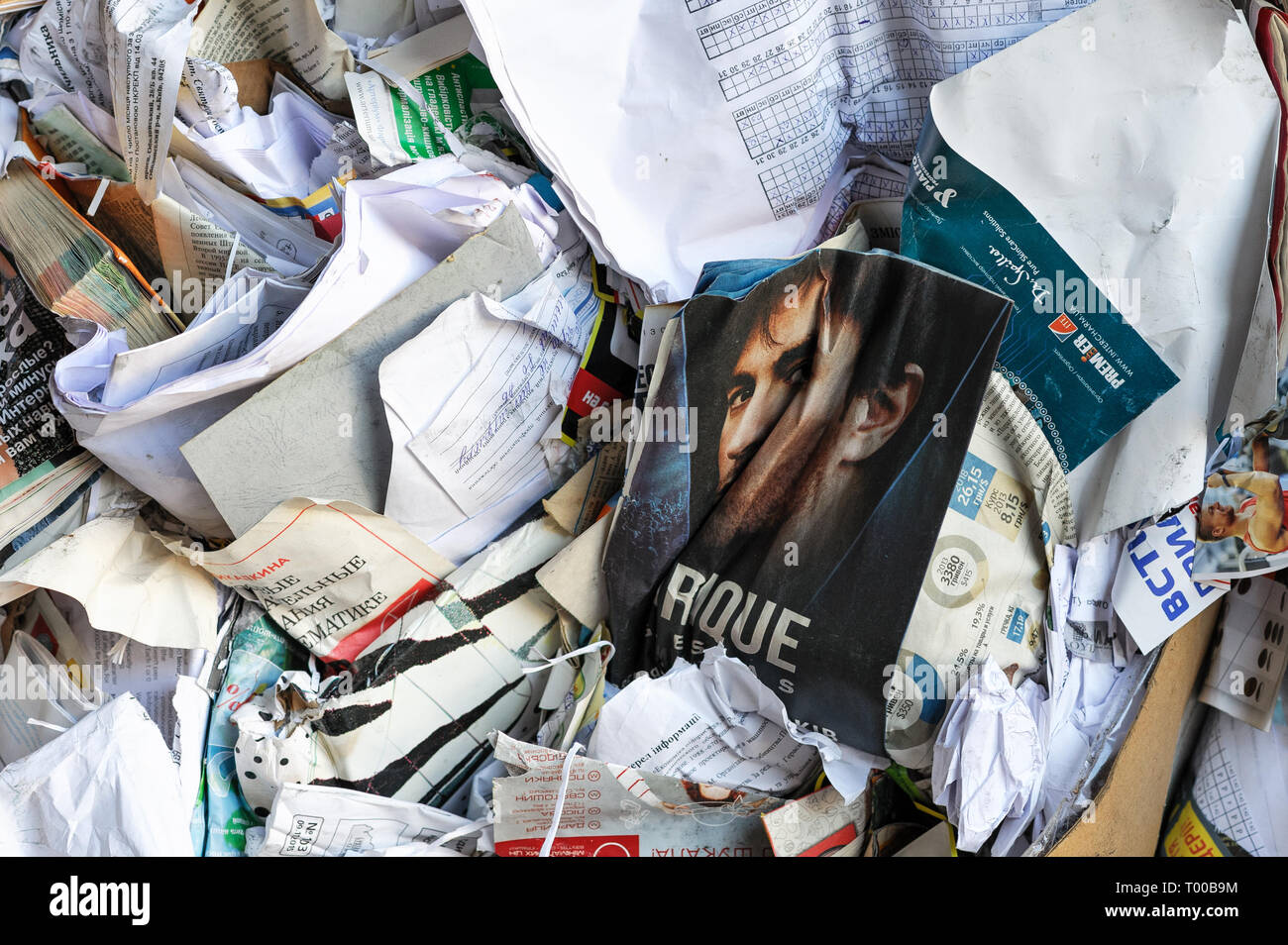Closeup Collected Waste Paper in a Factory for Processing of Secondary ...