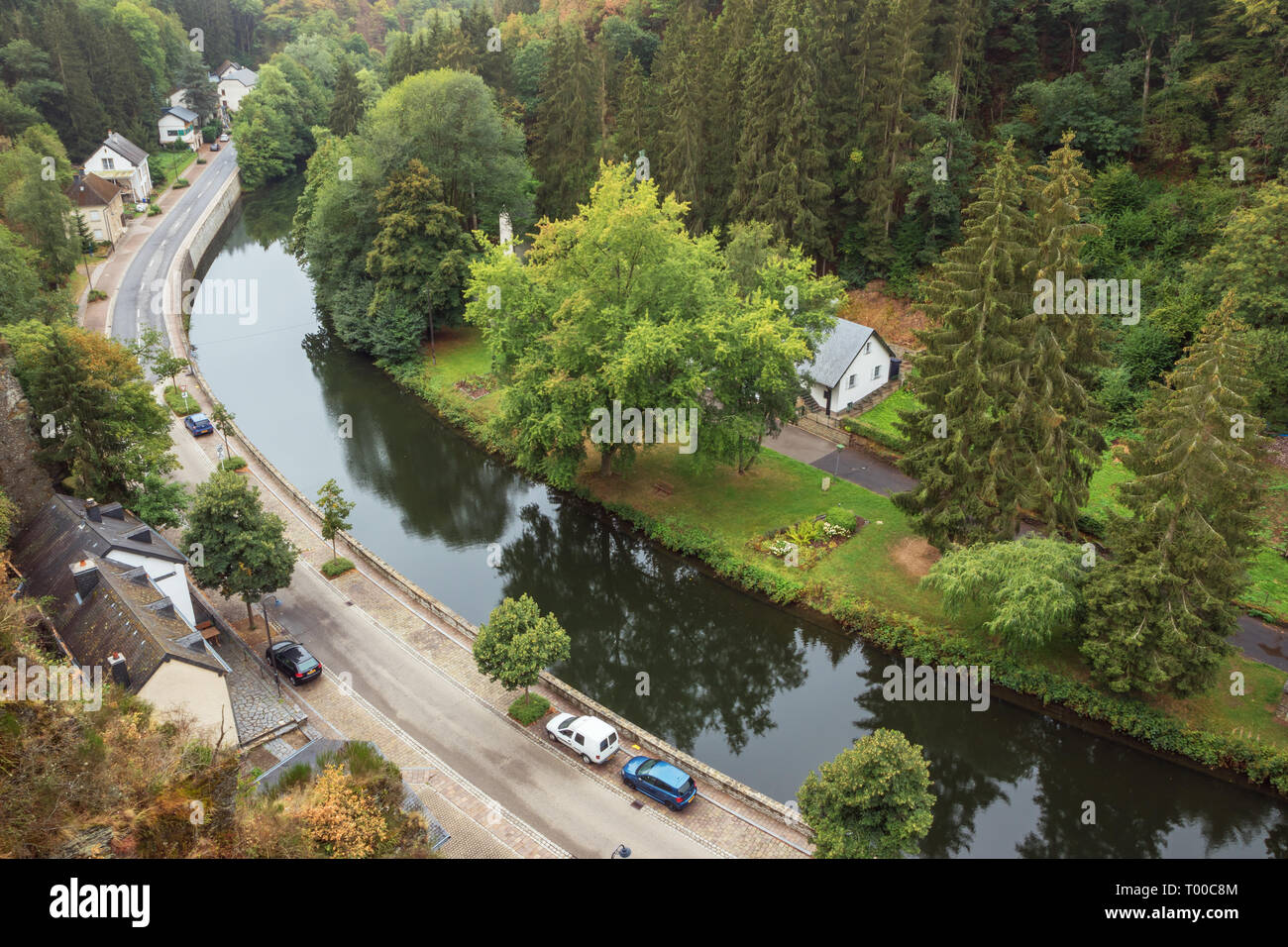 A bend in the Sauer river seen from the castle, dominating the village ...