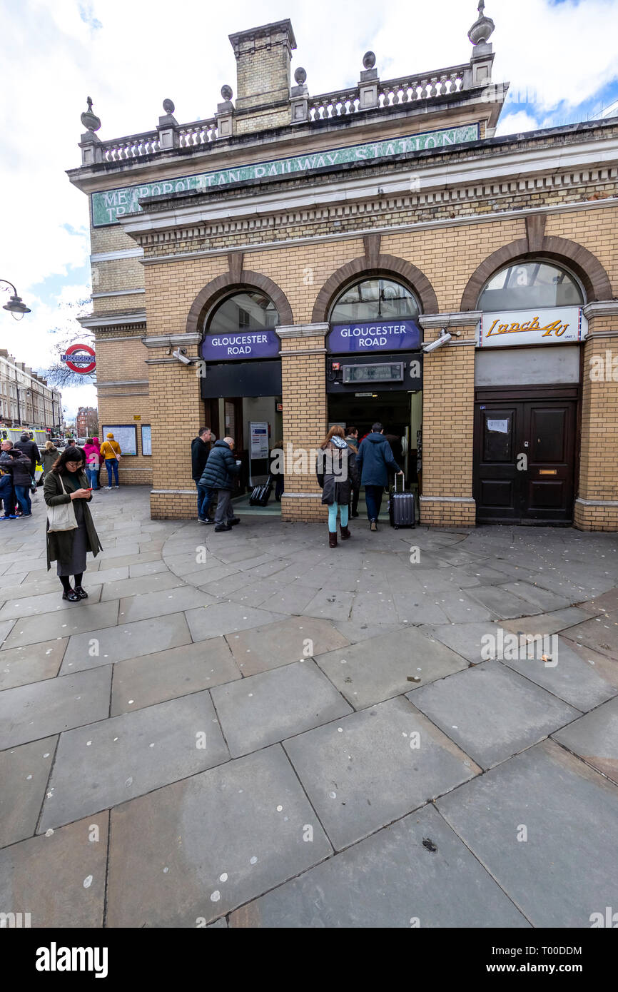 Gloucester Road tube with old fashioned Metropolitan Railway sign above ...
