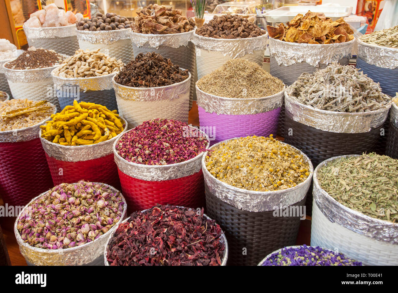 traditional spice market in United Arab Emirates, Dubai souk or market ...