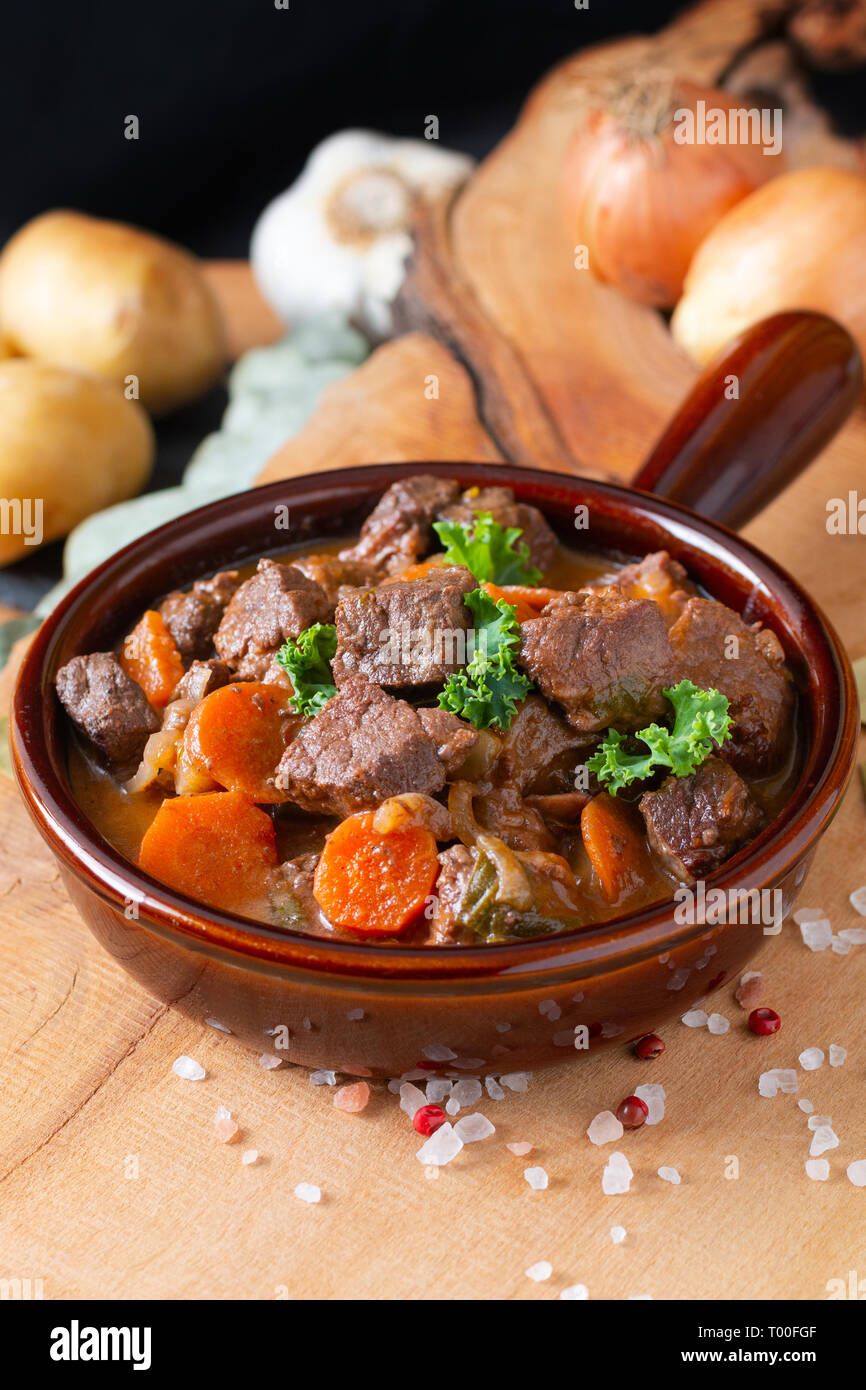 Food concept french classic beefs stew estouffade de boeuf with copy ...