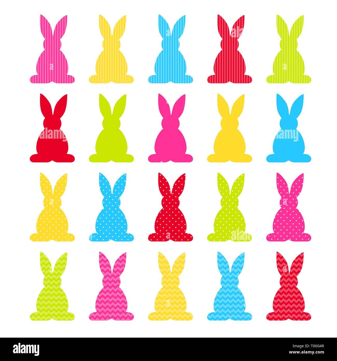 Colorful Easter bunny set isolated on white background vector Stock ...