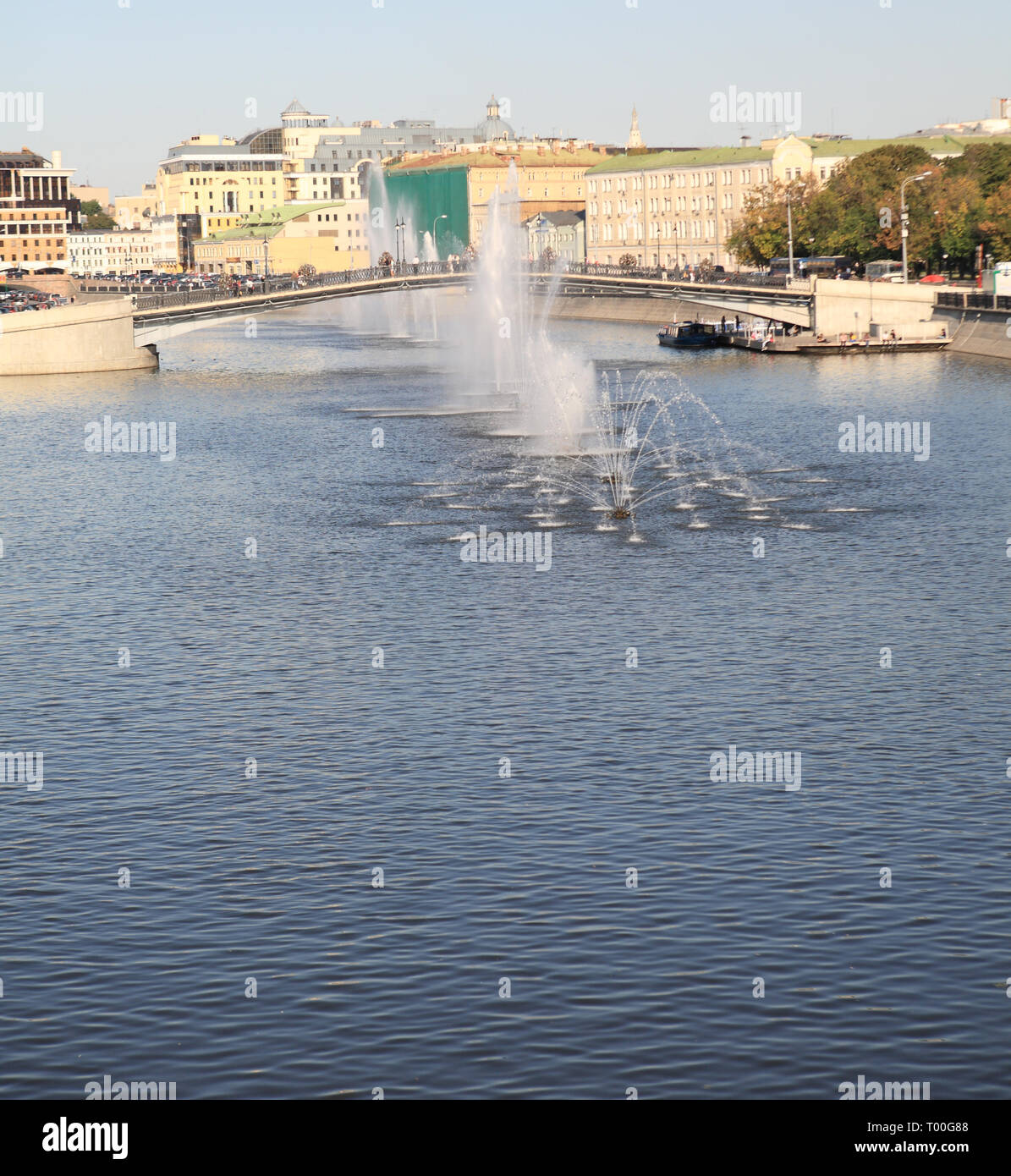many fountain on river Stock Photo - Alamy