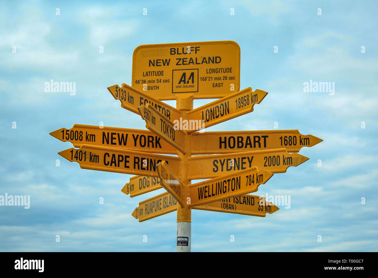 famous global signpost at Bluff, southernmost point on the mainland of ...