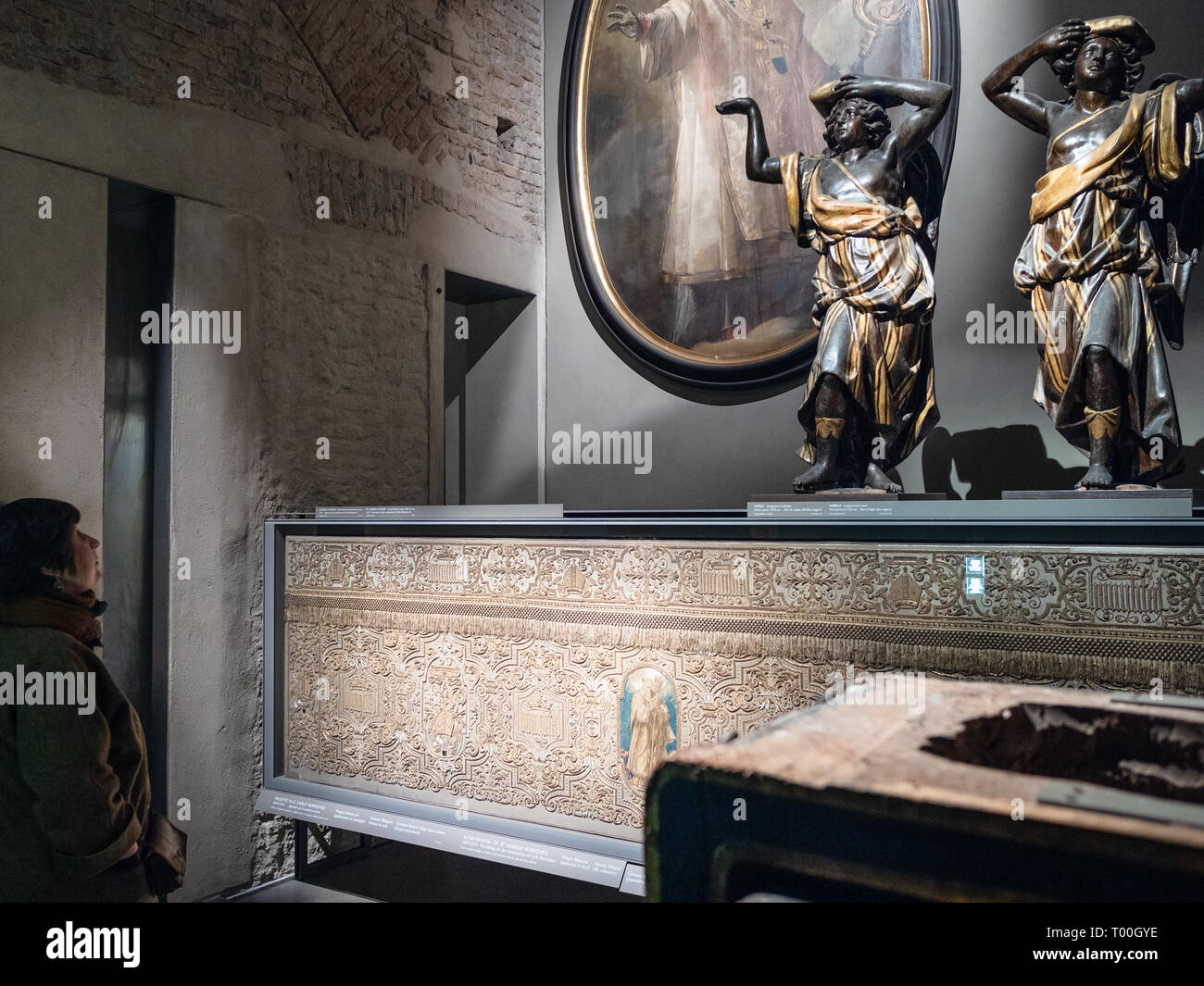 MILAN, ITALY - FEBRUARY 24, 2019: visitor looks decor in Grande Museo ...