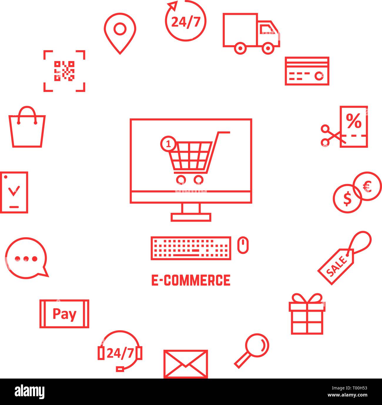 thin line red icons for e-commerce Stock Vector Image & Art - Alamy