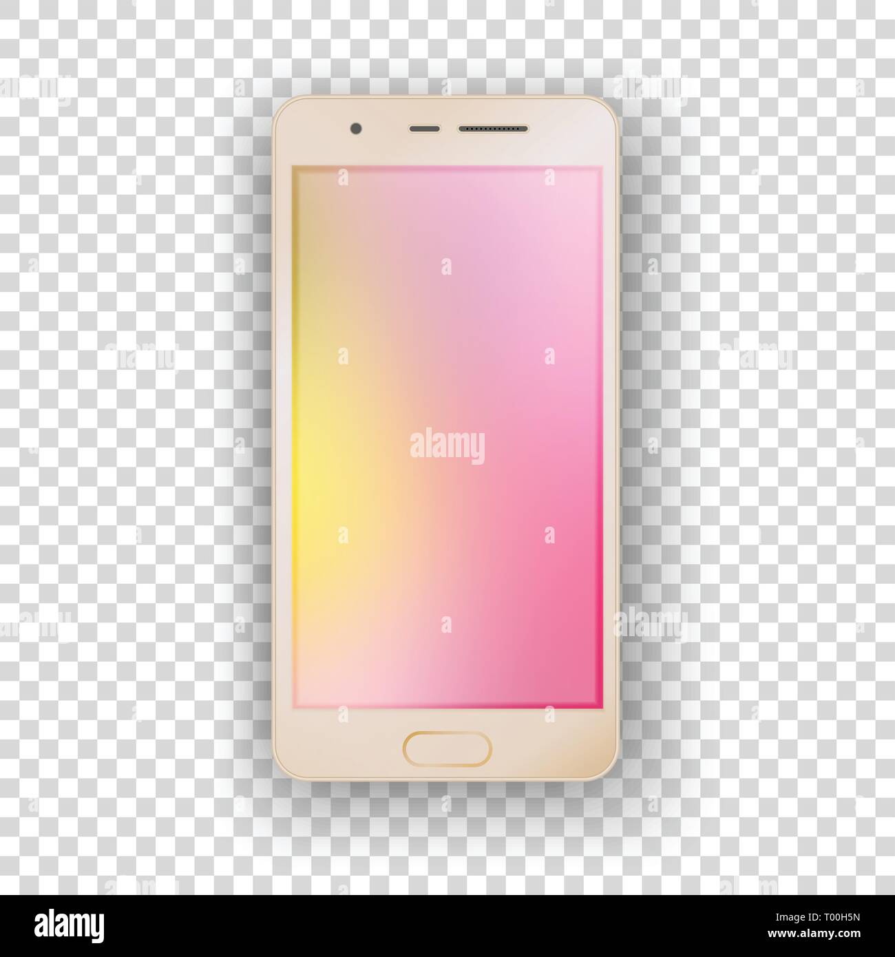 Mobile gold phone with pink yellow screen on transparent background ...
