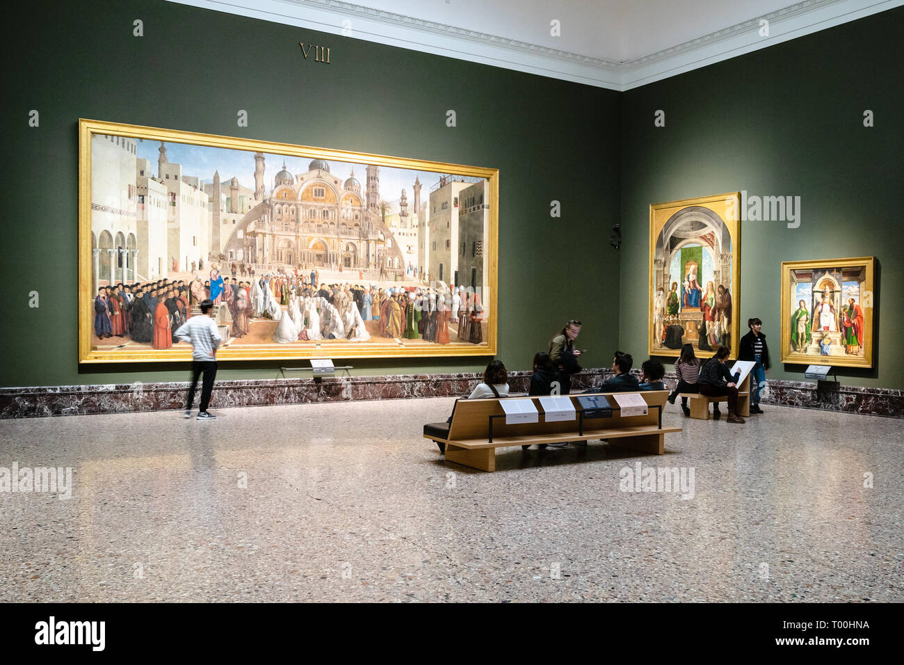MILAN, ITALY - FEBRUARY 24, 2019: visitors indoor of Pinacoteca di Brera (Brera Art Gallery) in ...