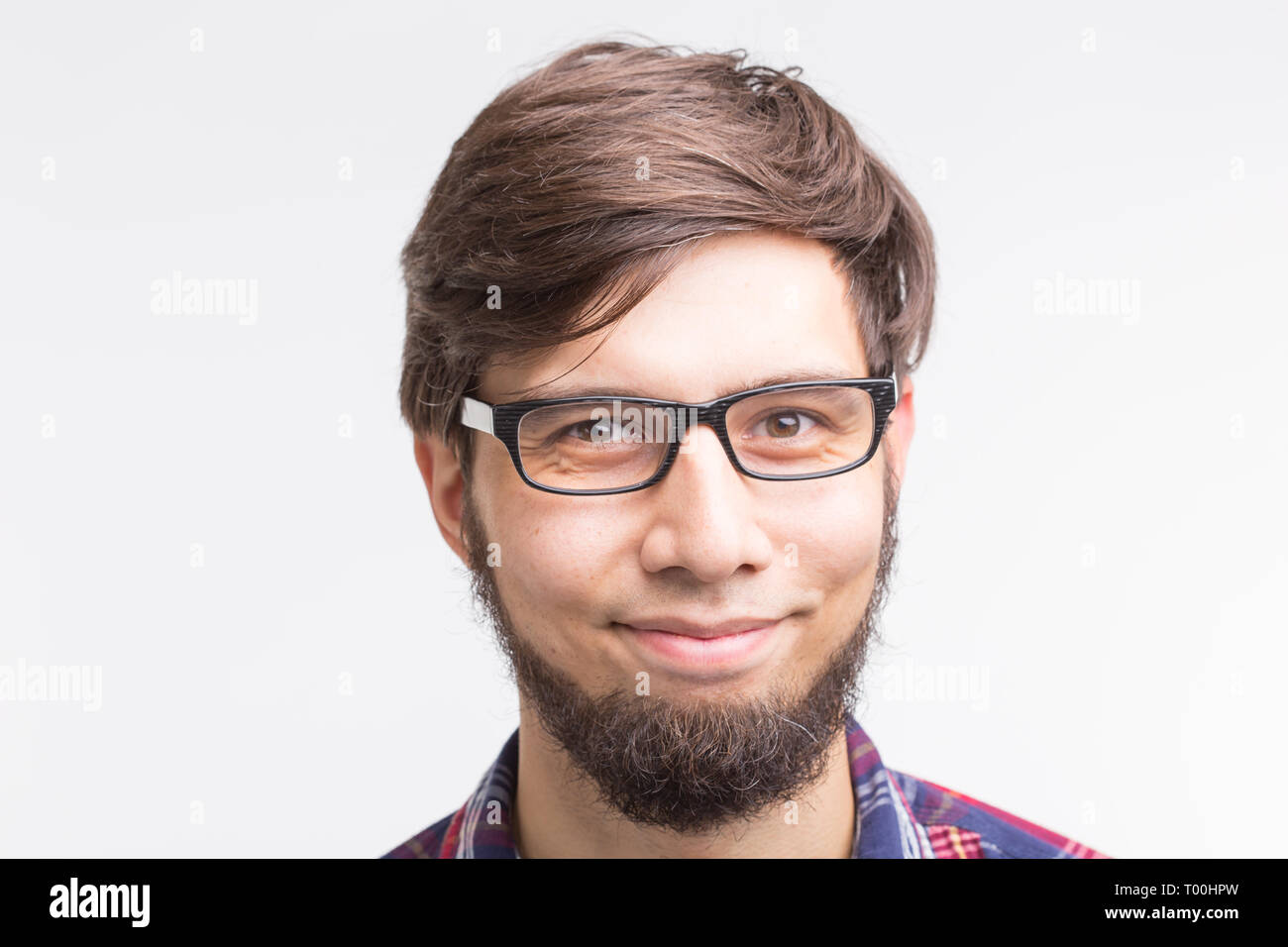 People And Emotions Concept Close Up Portrait Of Bearded Young Man In