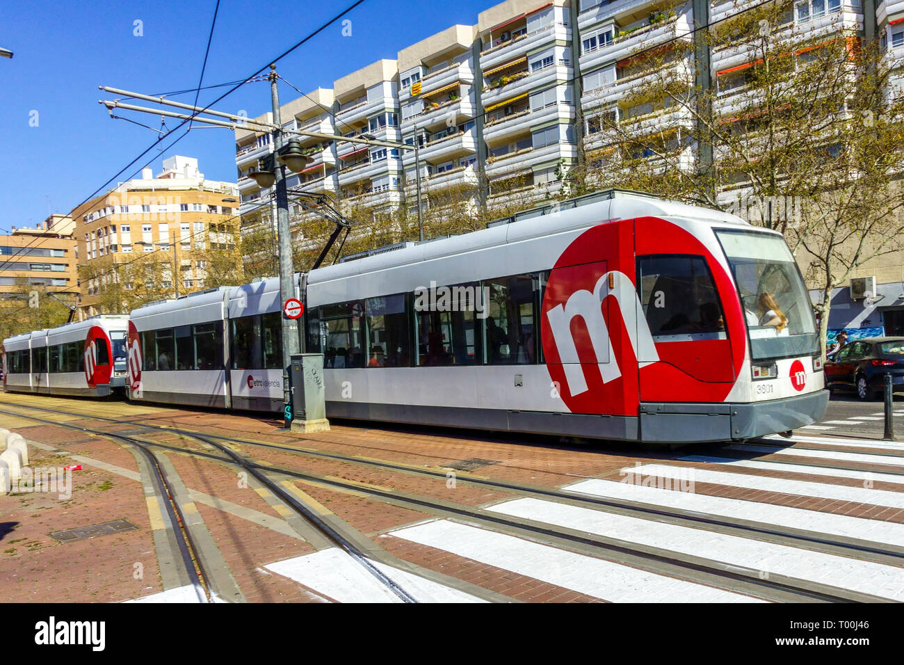 Valencia metro tram, streetcar, Spain, Spanish modern tram Stock Photo ...