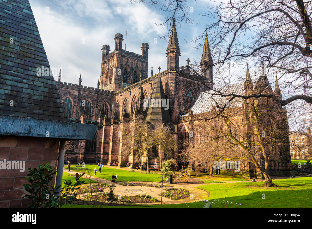 Chester, England - February 23, 2019: View of the iconic cathedral ...