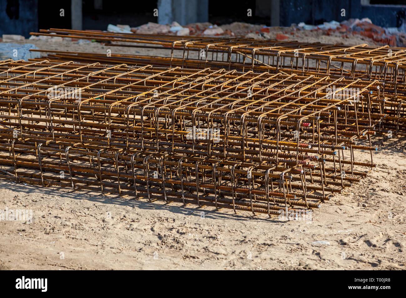 Metal structures for concrete structures. Construction site, tools ...