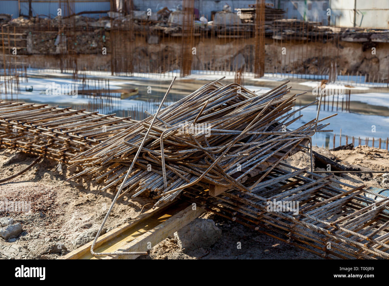 Metal structures for concrete structures. Construction site, tools ...