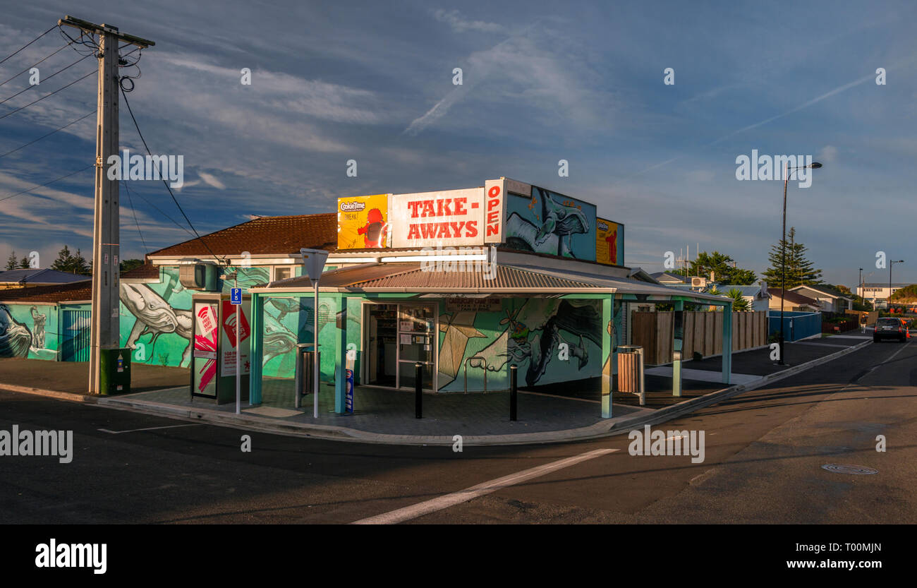 Typical iconic, weatherboard 'Take Away' shop in the New Zealand North ...