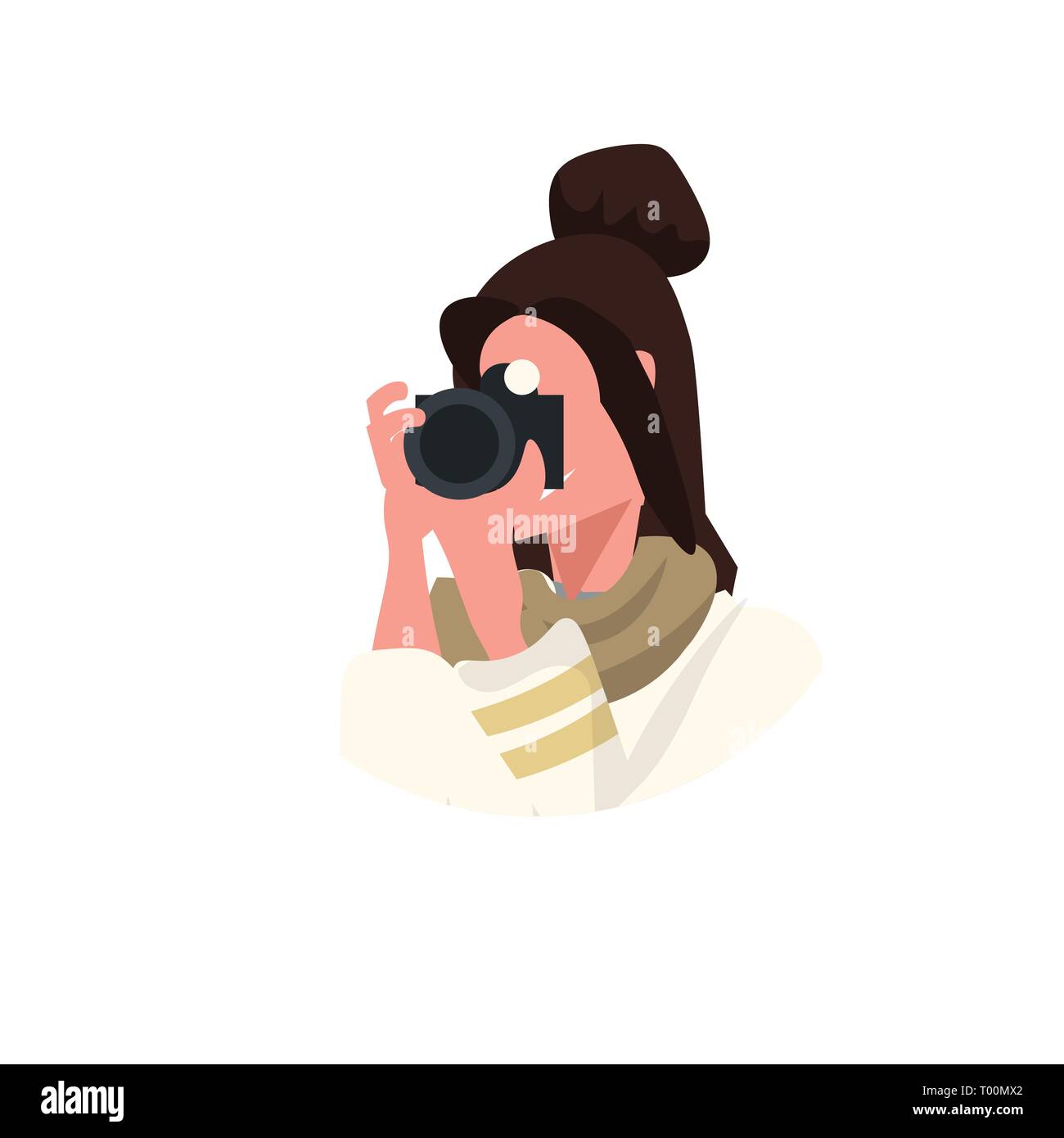 woman photographer taking picture with camera female journalist ...