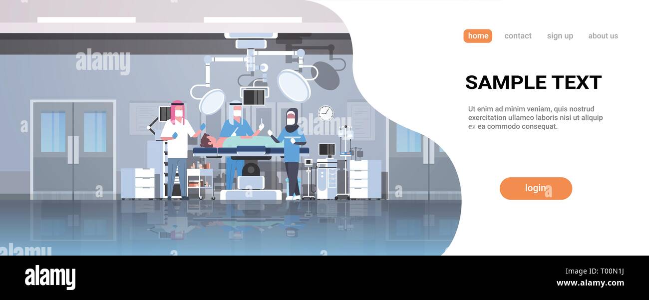 arabic surgeons team surrounding patient lying on operation table ...