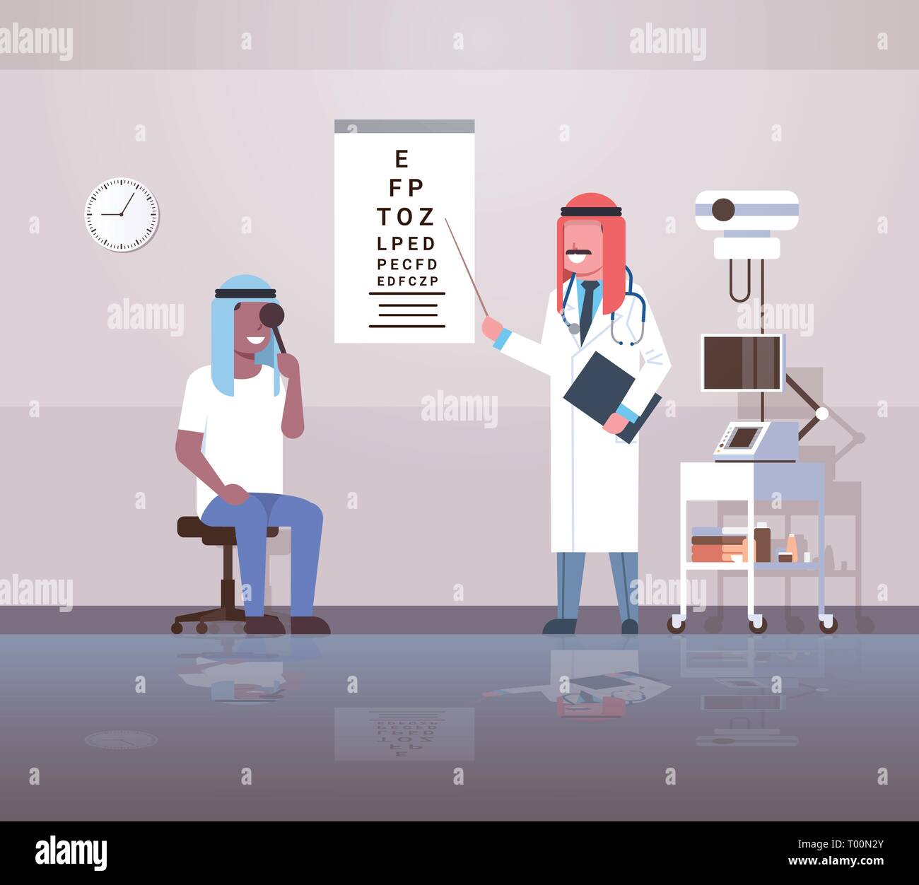 arab ophthalmologist checking african arabic man patient eyesight ...