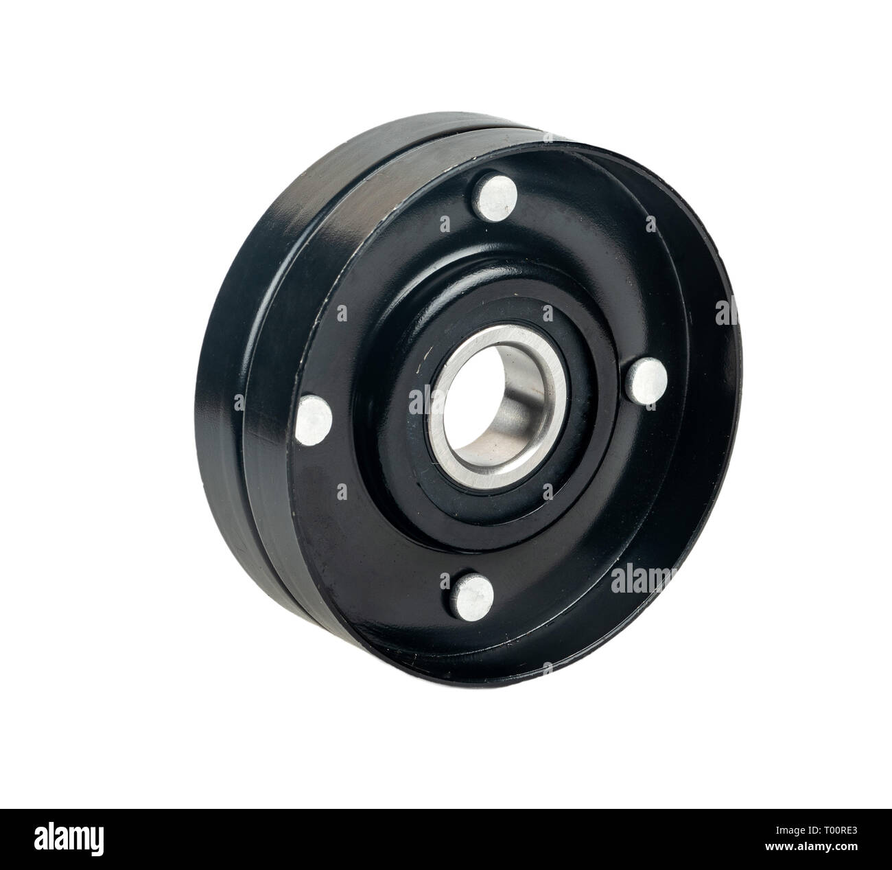 Black metal car generator belt roller isolated on white background ...