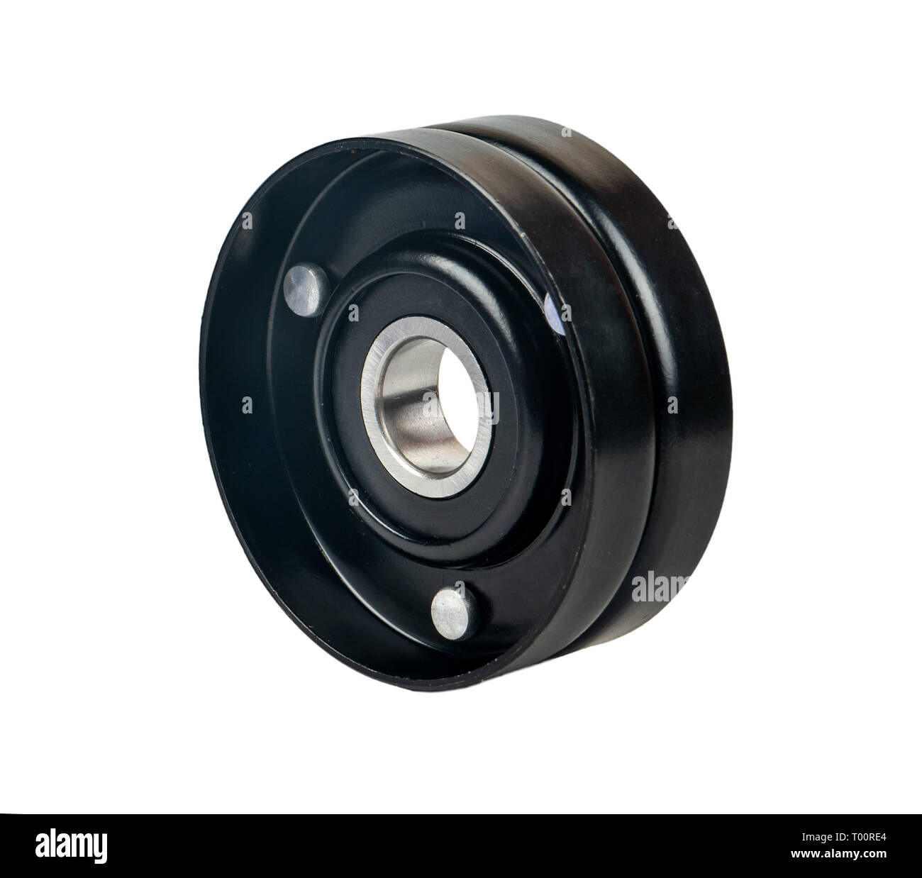Black metal car generator belt roller isolated on white background ...