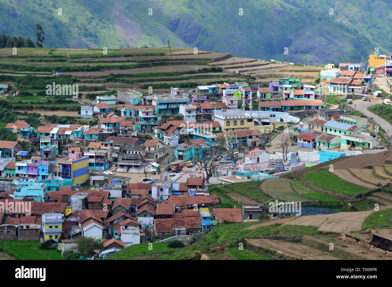 Aerial view of Poombarai village Stock Photo - Alamy