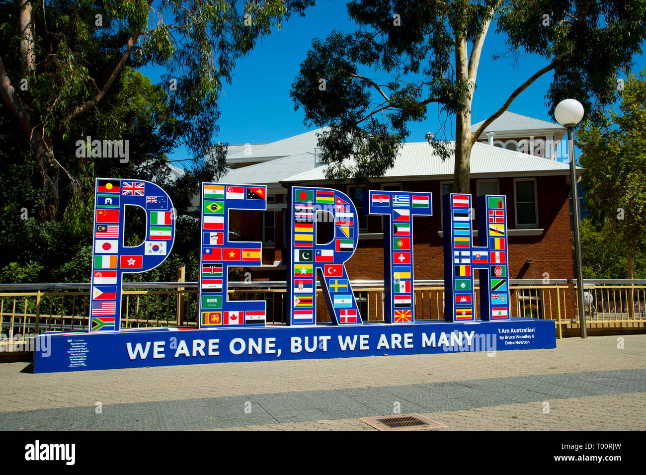 PERTH, AUSTRALIA - March 2, 2019: "I am Australian" country flags sign ...