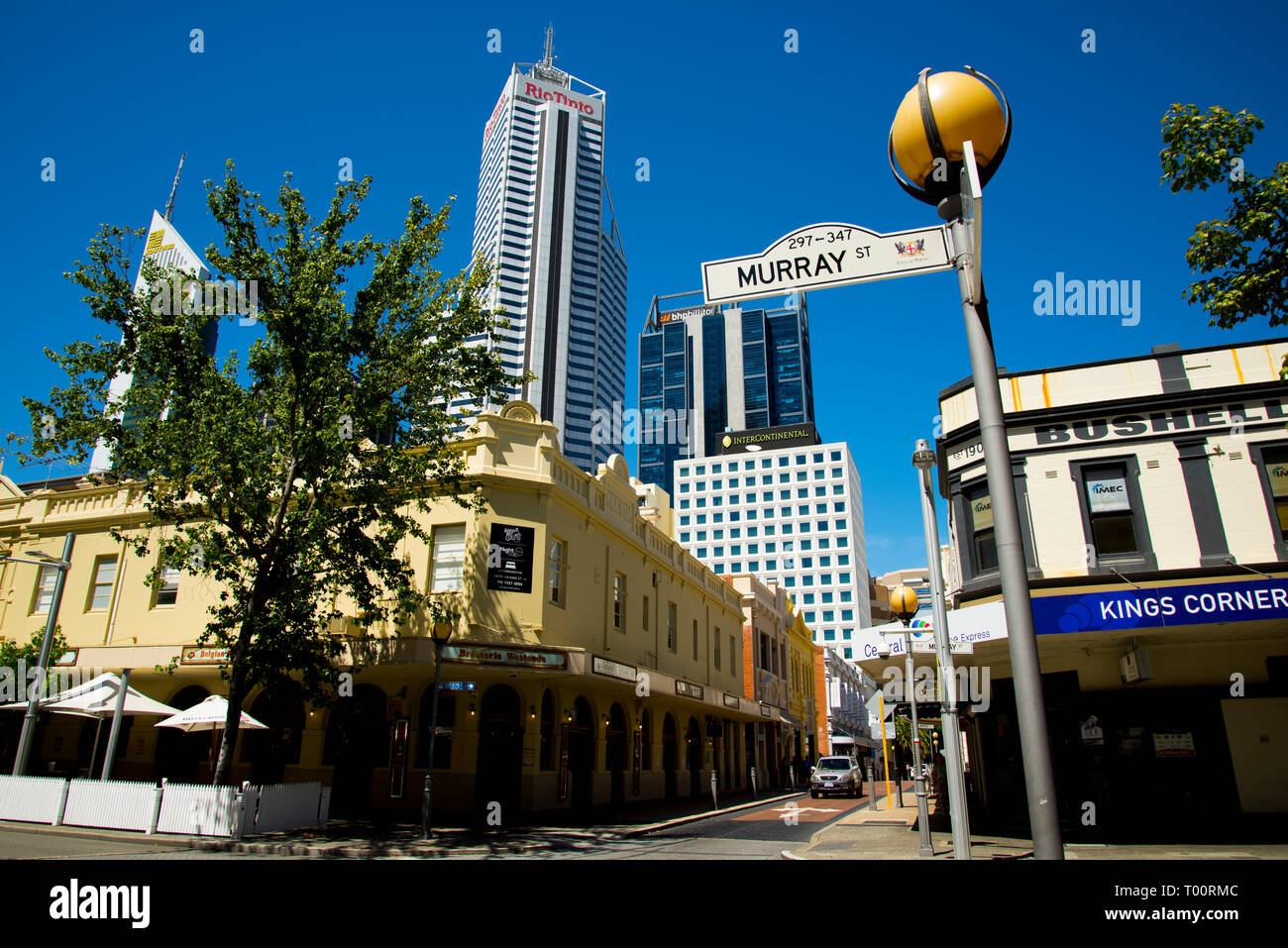 PERTH, AUSTRALIA - March 2, 2019: Local businesses and high rise ...