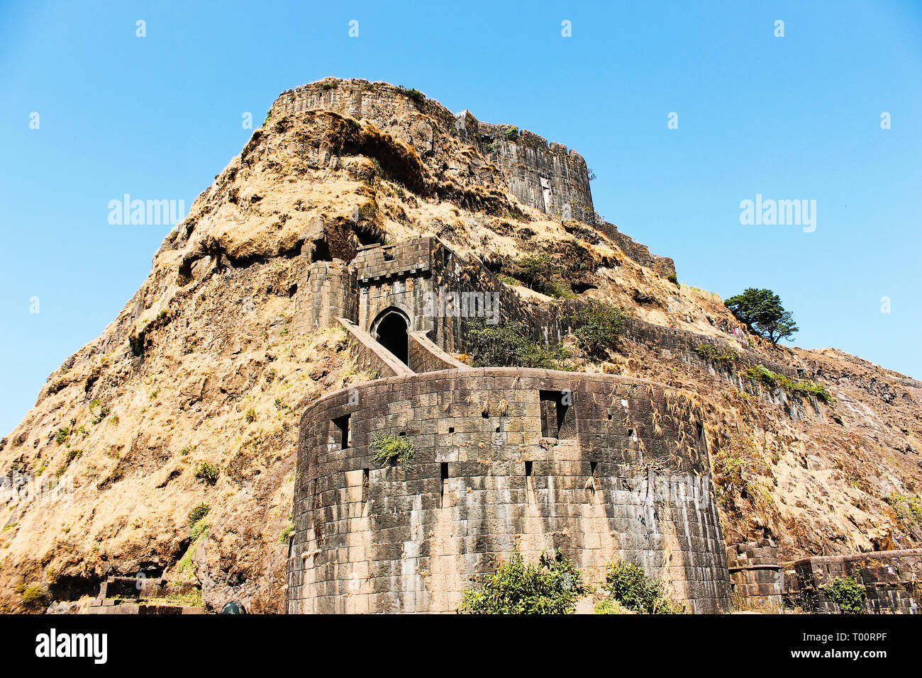 Entrance gate and side view of Lohagad Fort, Pune district, Maharashtra ...