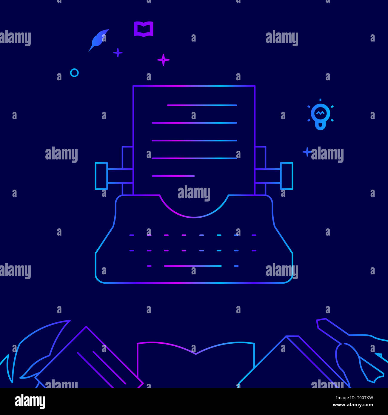 Typewriter Line Illustration. Writing, Authors or Education Gradient ...