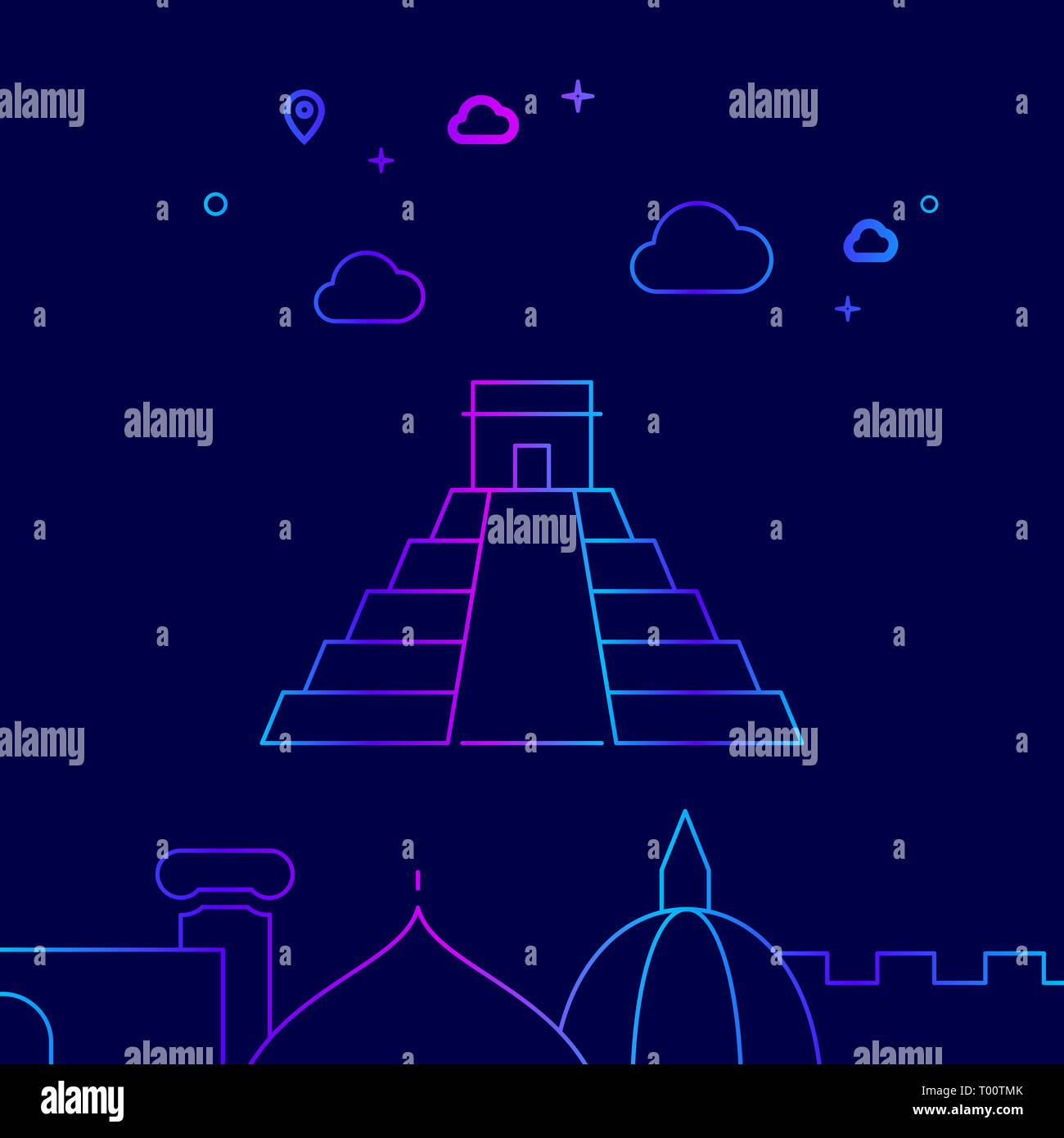 Chichen Itza, Mexico Line Illustration. Historical Landmarks Gradient ...