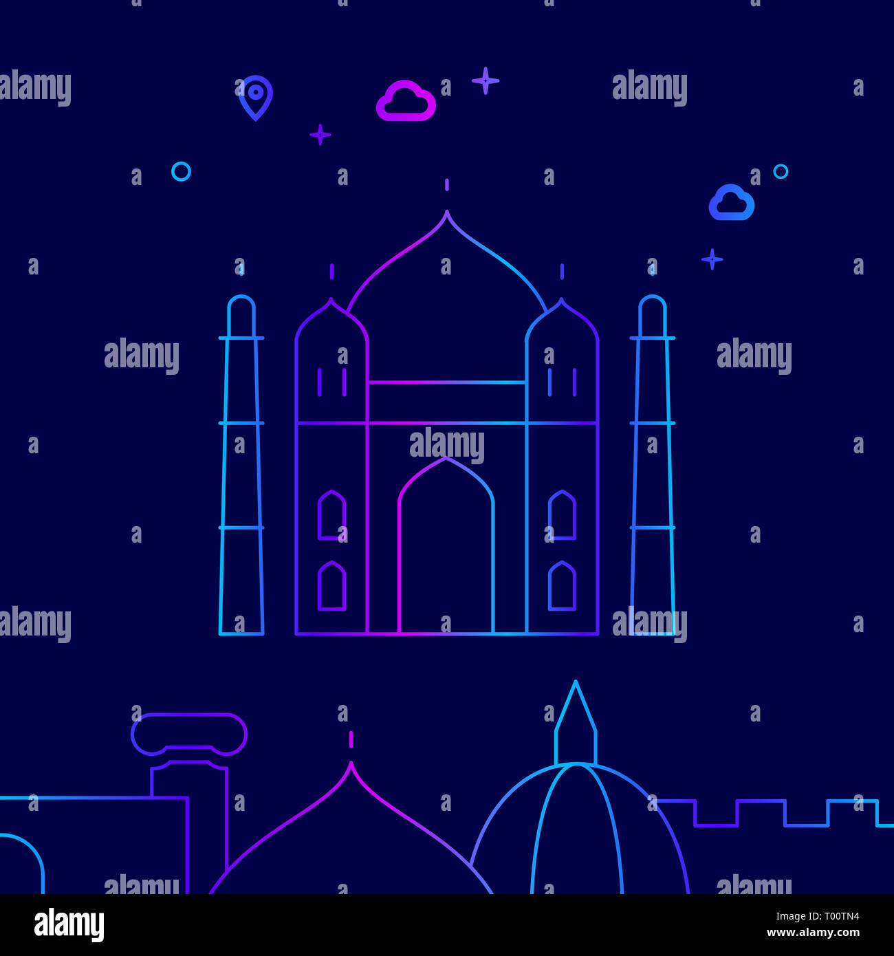 Taj Mahal, India Line Illustration. Historical Landmarks Gradient Icon ...