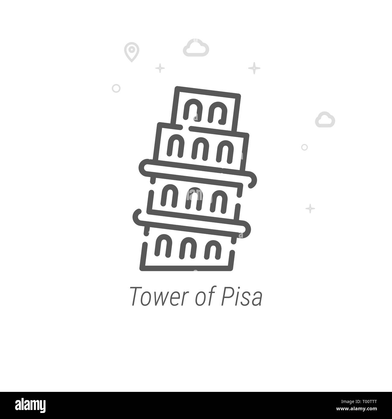 Tower of Pisa, Italy Line Icon. Historical Landmarks Symbol, Pictogram ...