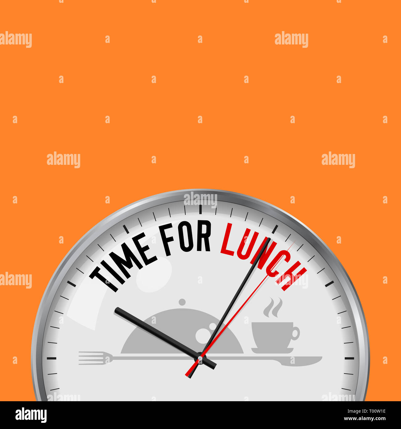 Time for Lunch. White Clock with Motivational Slogan. Analog Metal ...