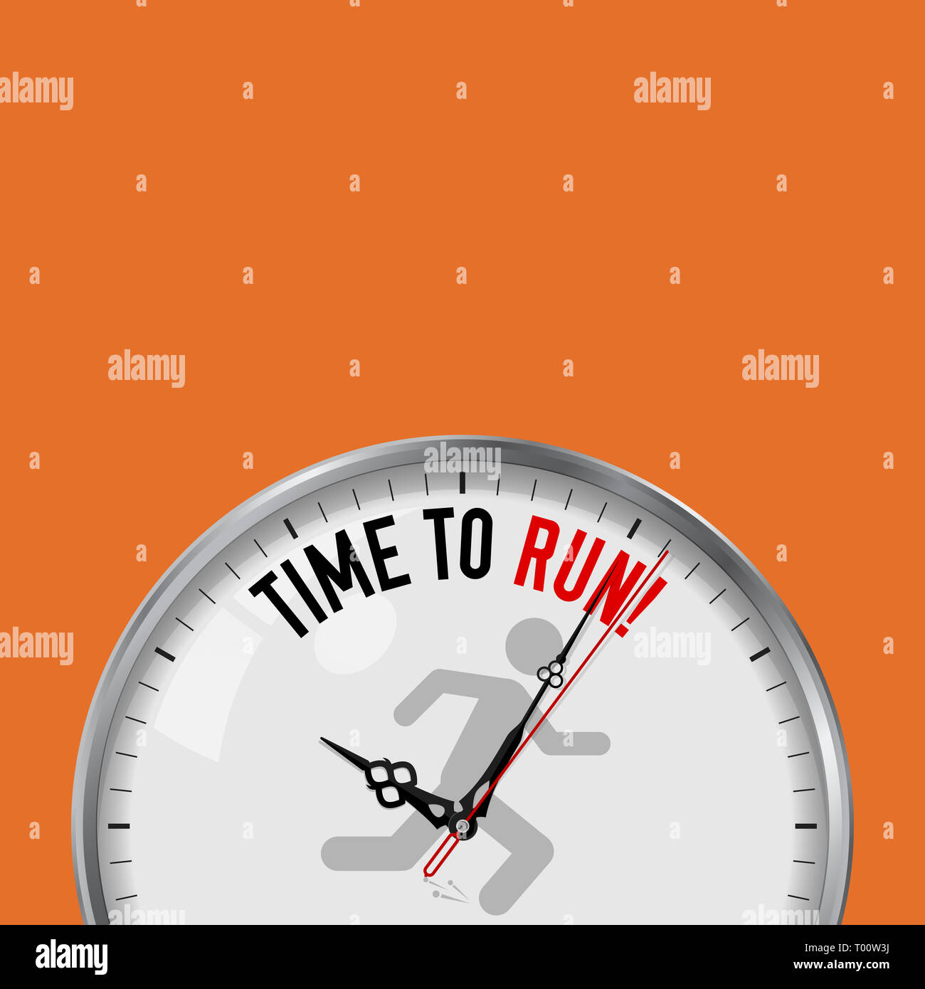 Time to Run. White Clock with Motivational Slogan. Analog Metal Watch ...