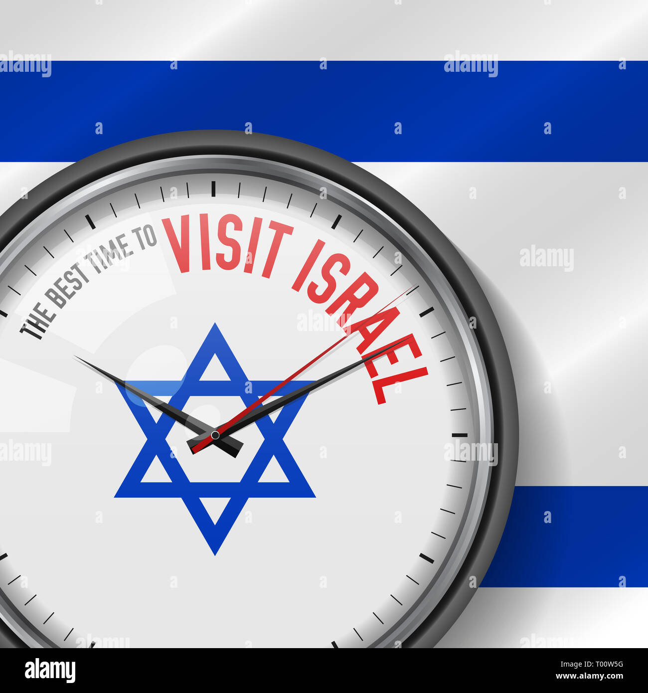 The Best Time for Visit Israel. White Clock with Motivational Slogan ...