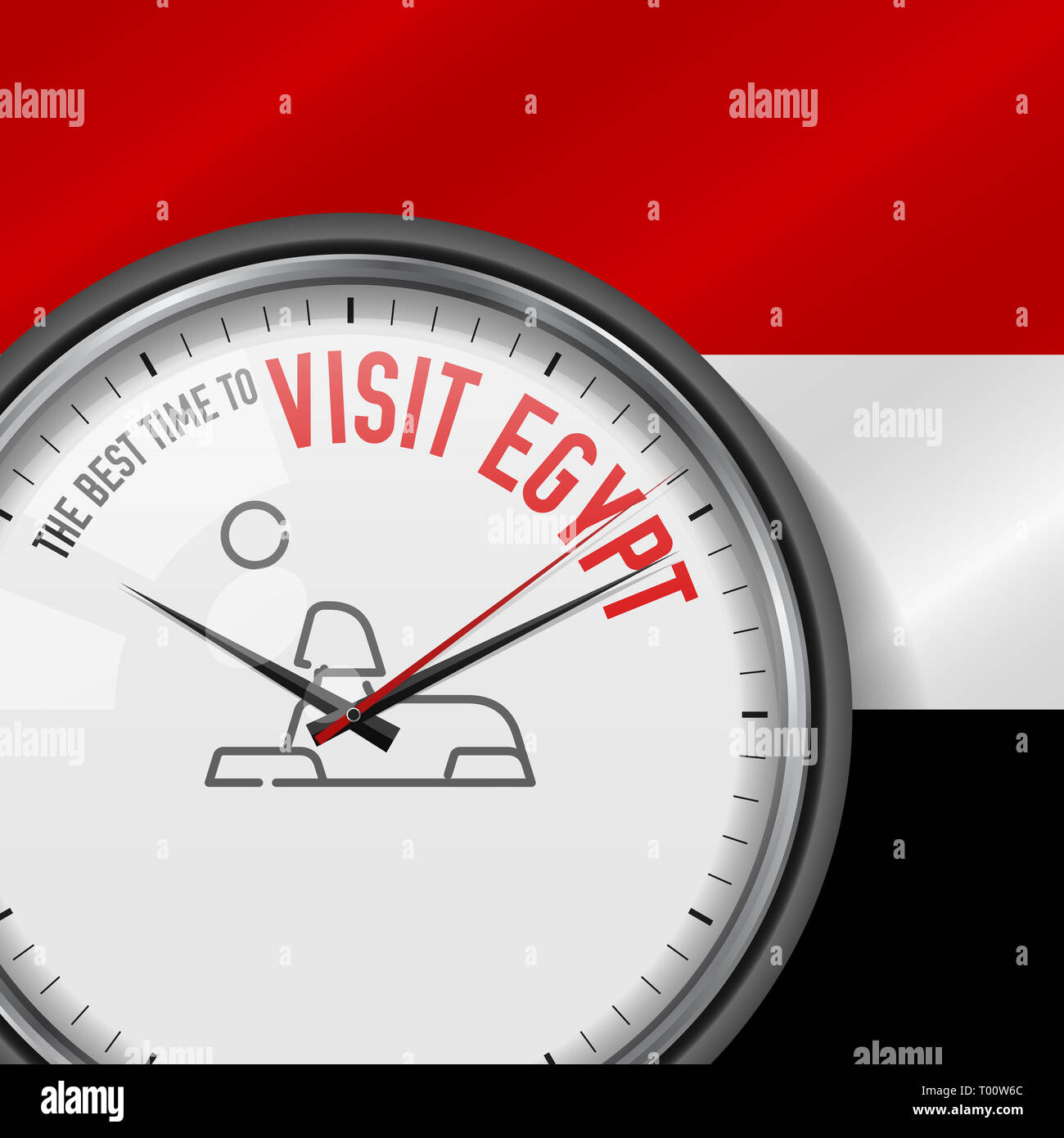 The Best Time for Visit Egypt. White Clock with Motivational Slogan ...