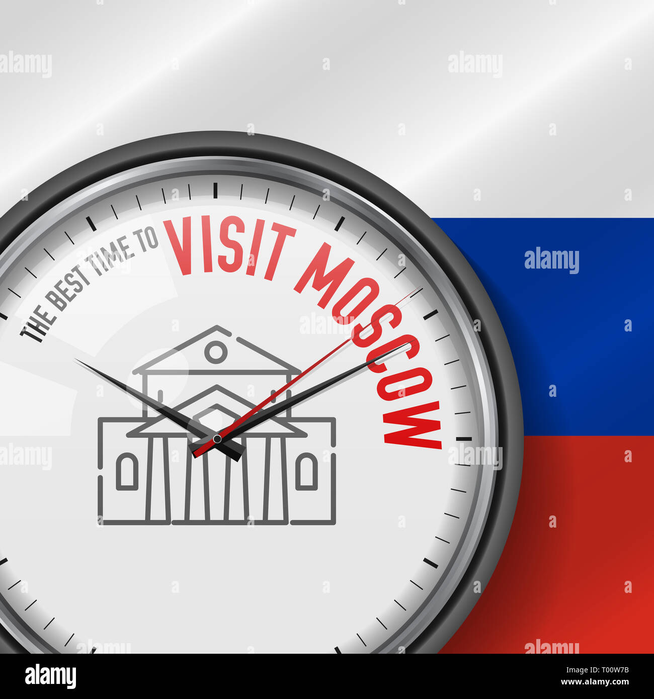 The Best Time for Visit Moscow. White Clock with Motivational Slogan ...