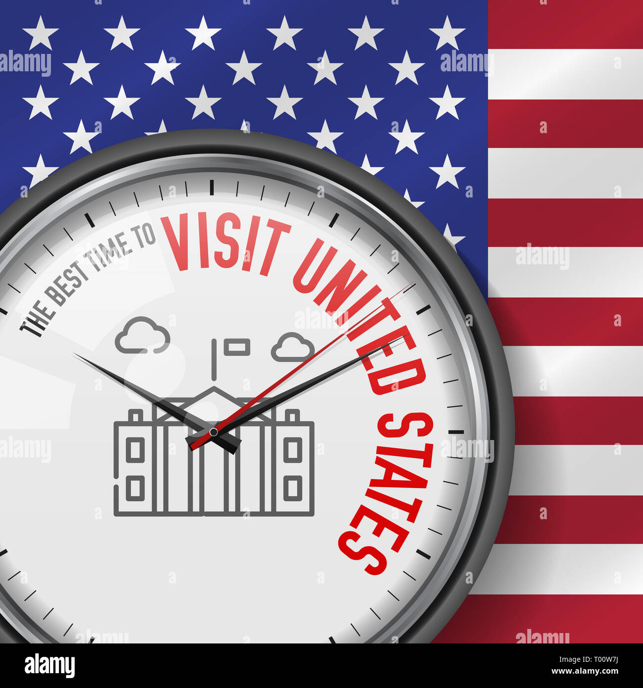 The Best Time for Visit United States. White Clock with Motivational ...