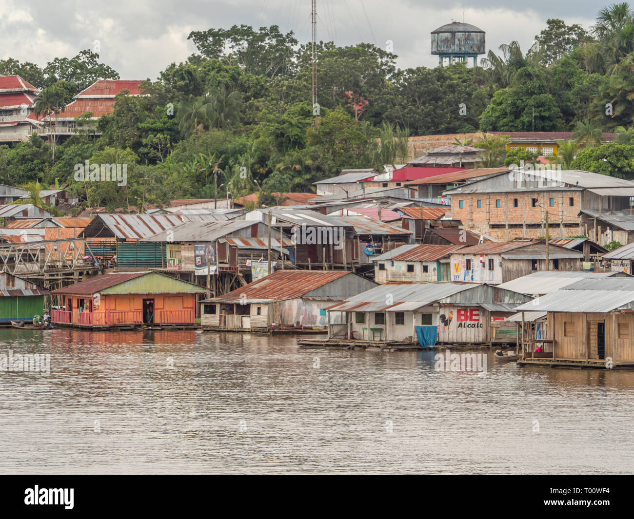 Pebas, Peru - December 04 , 2018: View of village on the bank of the ...