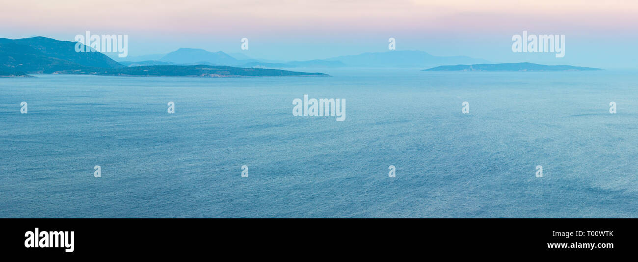 Evening sunset South cape of Lefkas island shore panorama (Lefkada ...