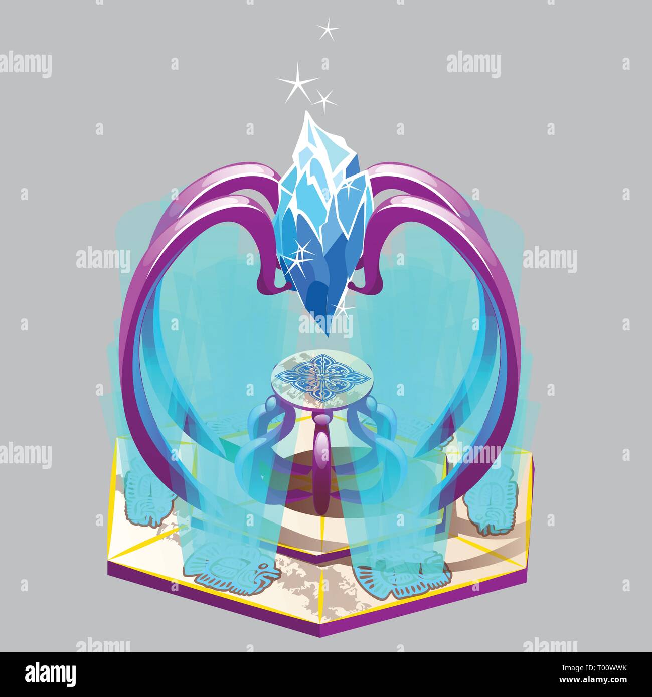 A magical place with crystal of power isolated on grey background ...