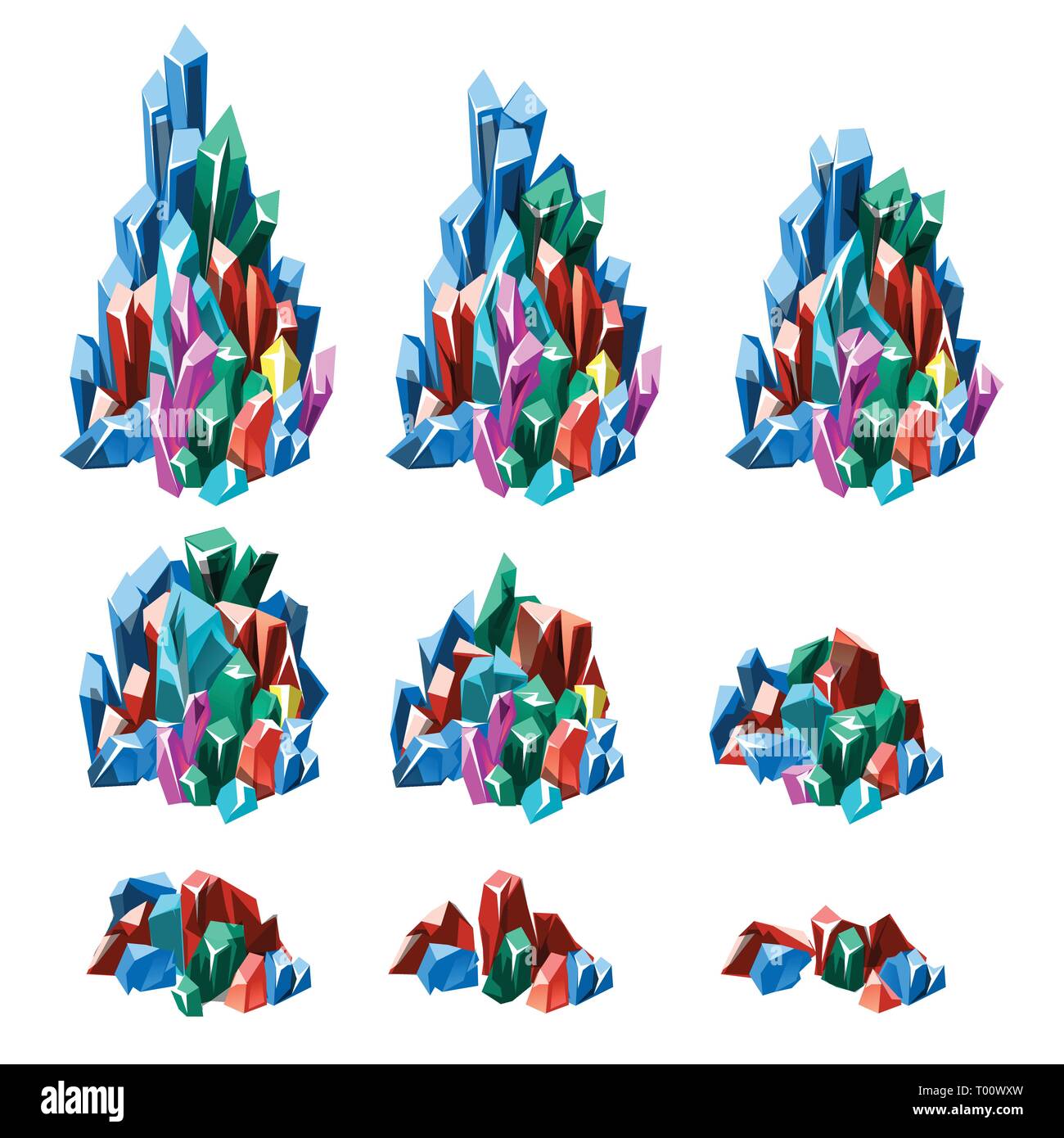 The stage of formation of multicolored crystalline minerals isolated on ...