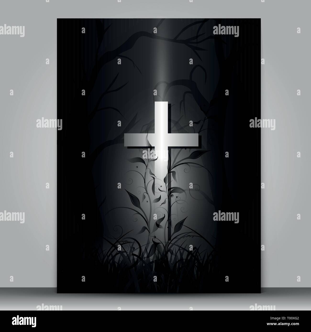 3d effect cross vector mourning card isolated on grey background Stock ...