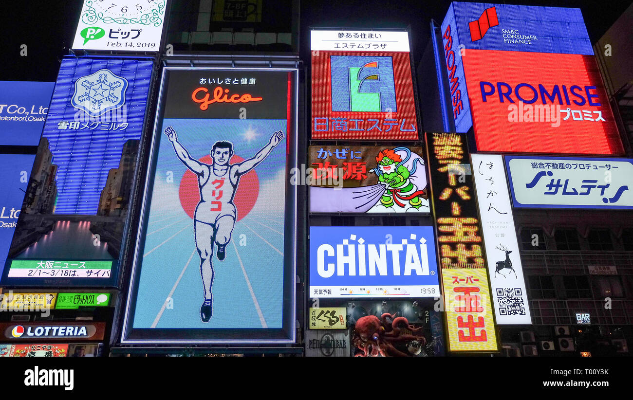 Illuminated Signboards at Dotonburi, a popular tourist destination in ...