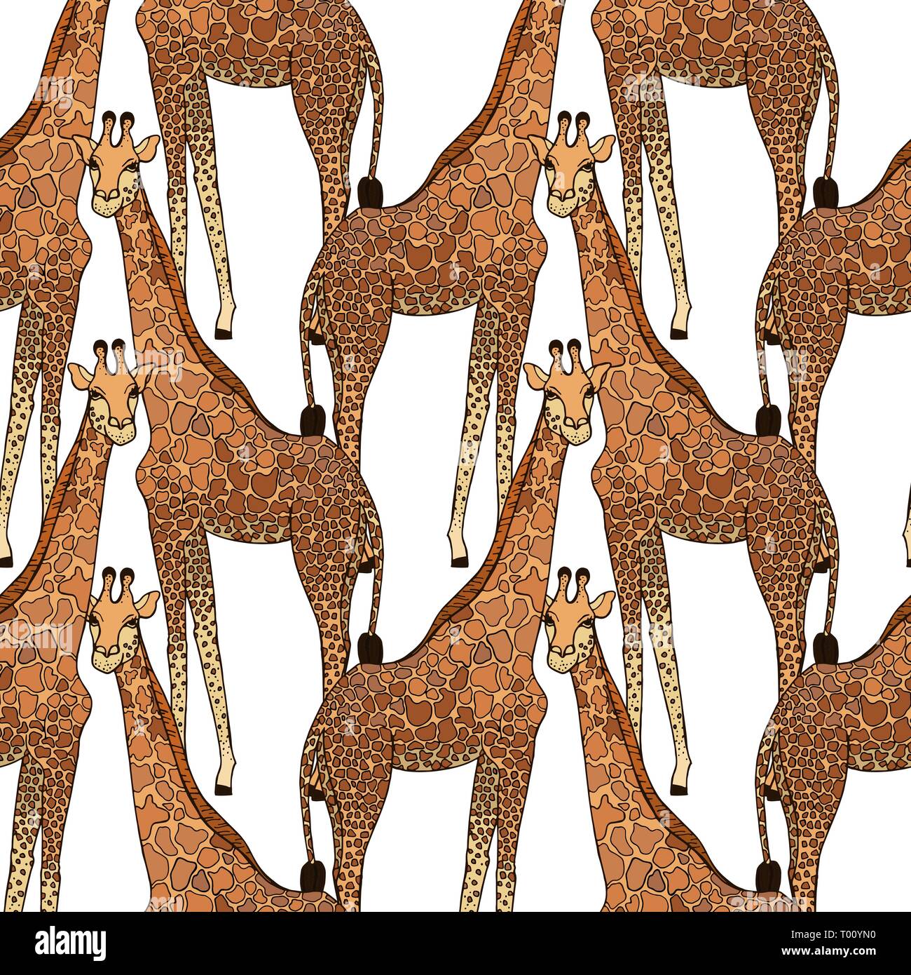 Seamless pattern of hand drawn sketch style giraffes. Vector ...
