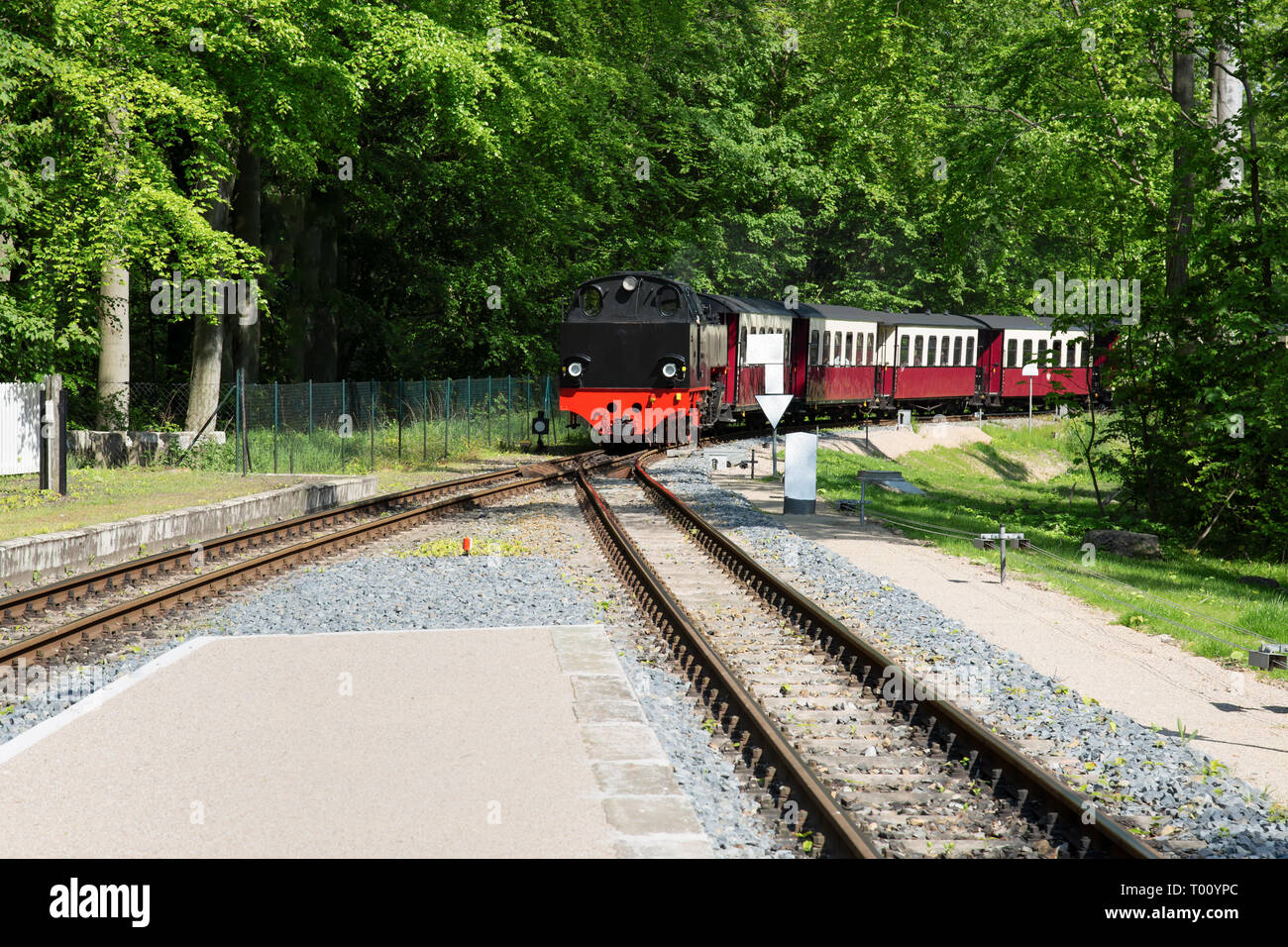 Steam locomotive with passenger wagons Stock Photo - Alamy