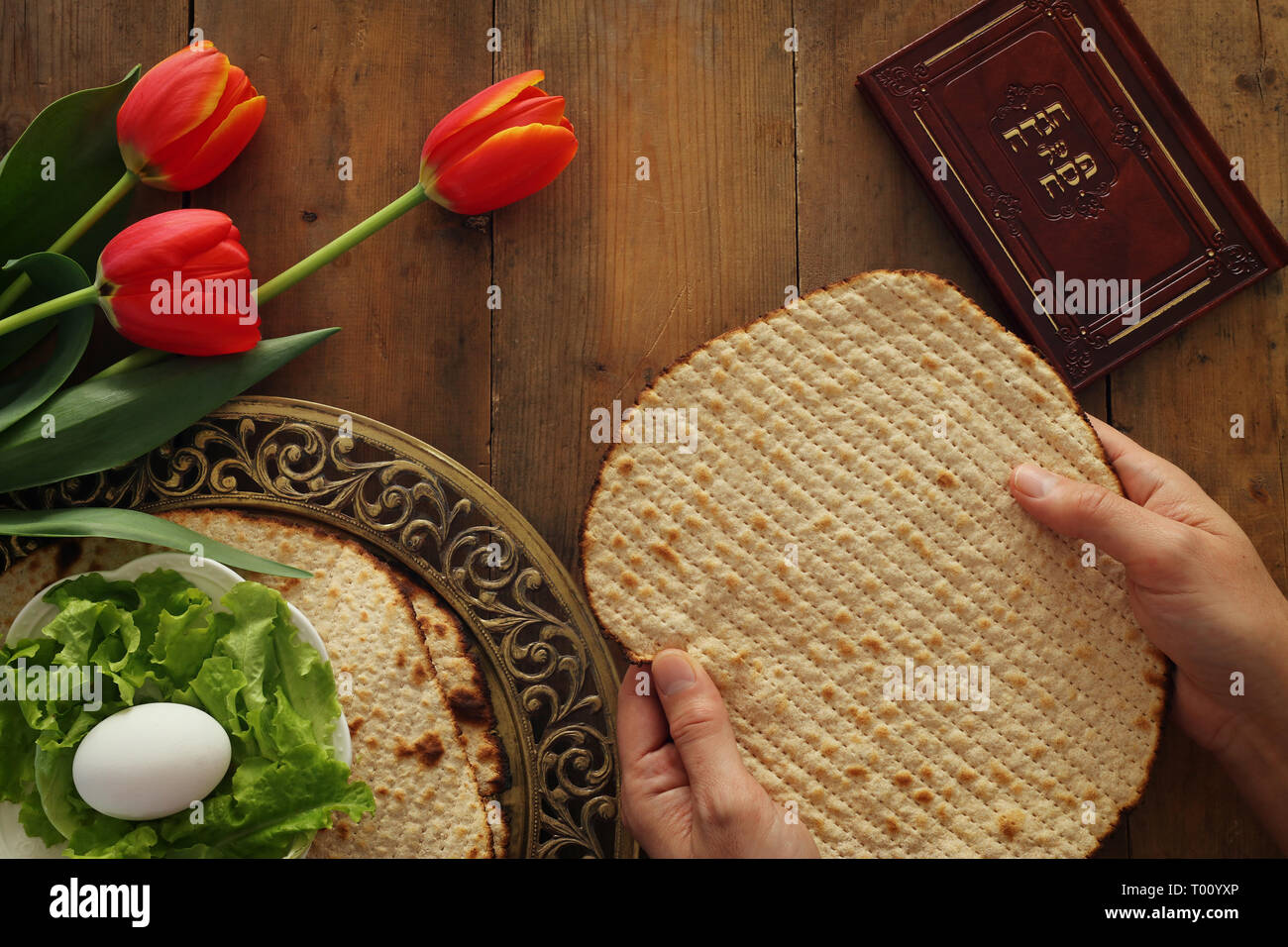 Pesah celebration concept (jewish Passover holiday). Traditional book ...