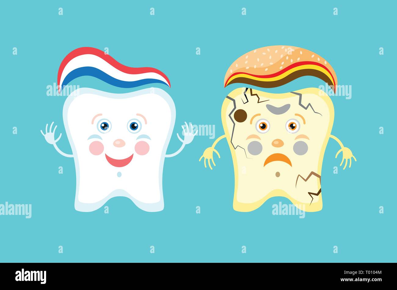 Unhealthy vs healthy teeth cartoon comparison, illustration, vector ...