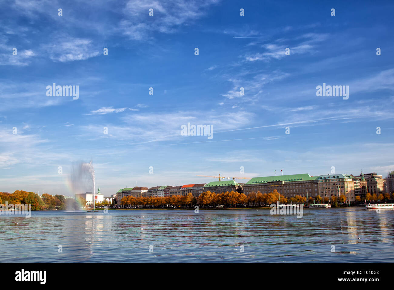 Inner Alster with the Alster Fountain in Hamburg, Germany Stock Photo ...